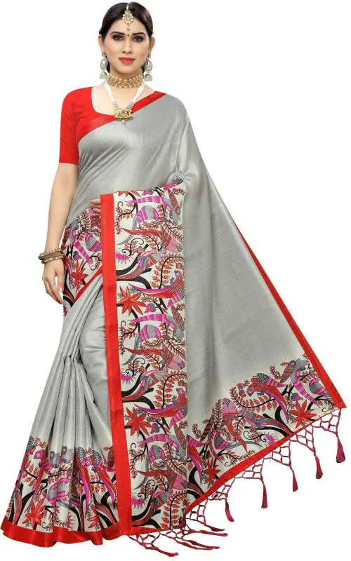 Buy Vkaran Women Grey Solid Art Silk Saree Online at Best Prices in India - JioMart.