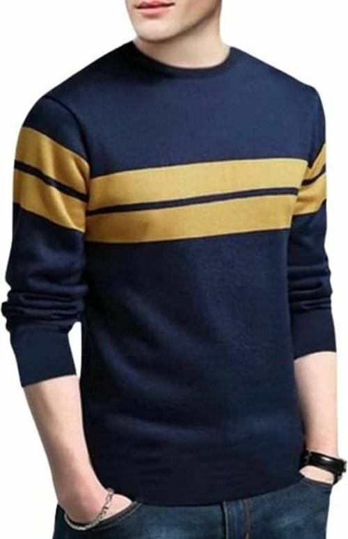 Buy ATTITUDE START OF FASHION Men Dark Blue and Yellow Striped ...