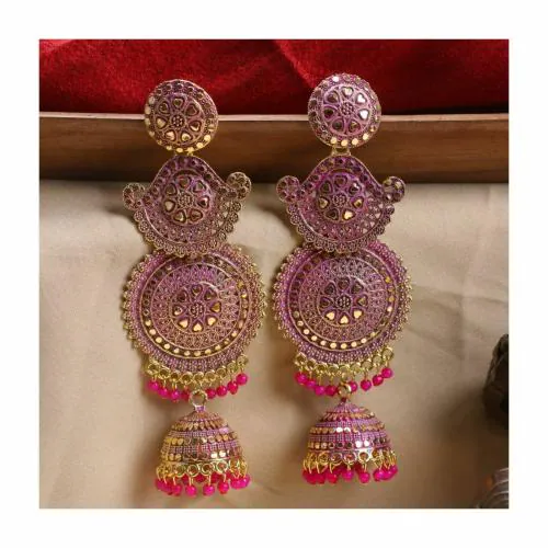 Buy Antico Traditional Ethnic Pink Color Oxidized layered Jhumka Jhumki ...