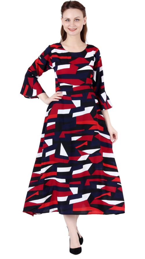 Buy HUNOOR Womens Multicolor Abstract Print Crepe Straight Gown Online ...