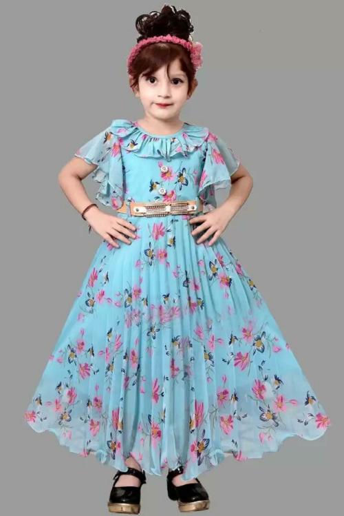 Buy TASDIK GARMENTS Girls Green Solid Georgette Gown Dress (10-11Y) Online at Best Prices in ...