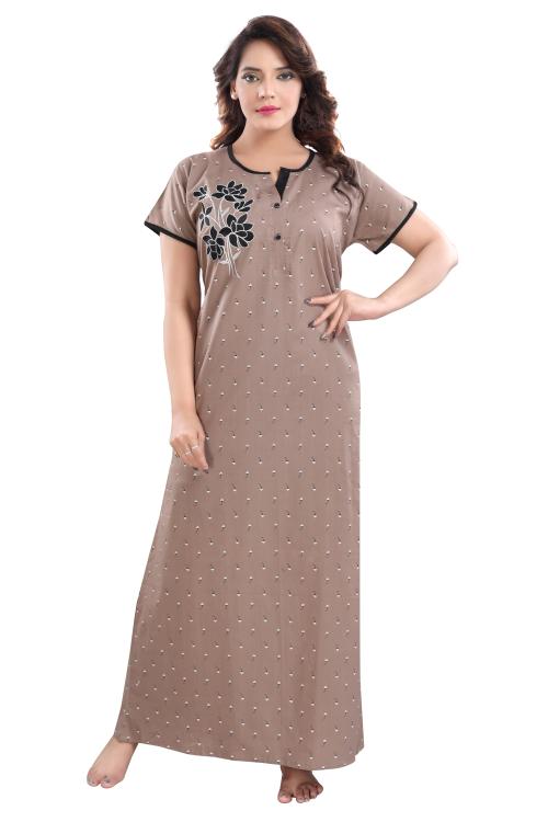 Buy TRUNDZ Printed Free Size Cotton Nighty(Beige) Online at Best Prices ...