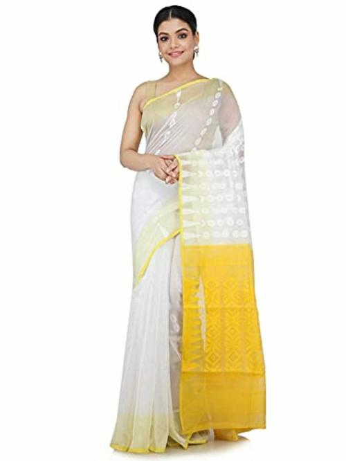Buy PinkLoom Women White Woven Cotton Blend Jamdani Saree Online at Best Prices in India - JioMart.