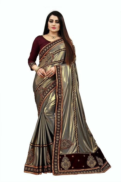 Buy N V Patel Women Grey Embroidered Silk Blend Bollywood Saree Online ...