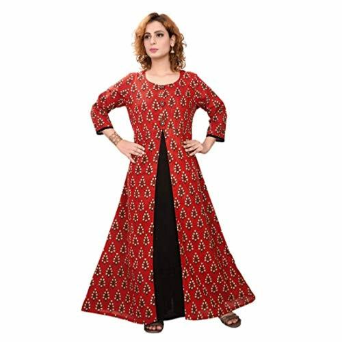 Buy RSK Ethnic Wear Women Orange Printed Cotton A-Line Kurti - XL Online at Best Prices in India ...