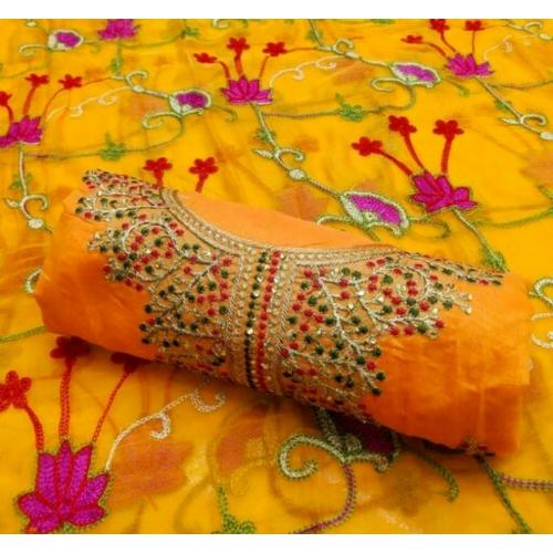 Buy GURHAL Embroidered Cotton Unstitched Dress Material Mustard Online ...