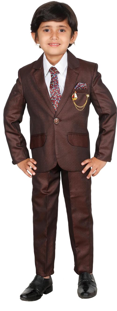 Buy Dkgf Fashion Boys Maroon Solid Cotton Blend Coat Pant, Tie And ...