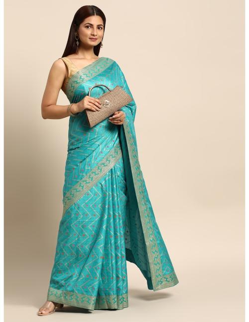 Buy Indian Women Women Vichitra SilkFull Saree Double Foil Work ...