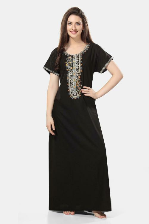 Buy Be You Women Black Embroidered Lizzy Bizzy Nighty Online at Best ...