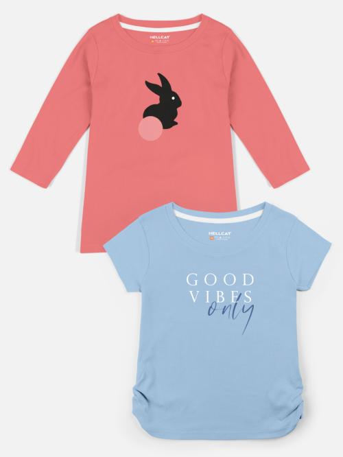 Buy HELLCAT Trendy Pink & Blue Printed Round Neck / Boat Neck / Fashion ...