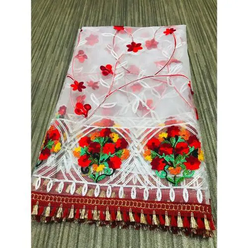 Buy Miss Lady Fashion Women's Heavy White Colour Net Embroidered Fancy phulkari work Dupatta for ...