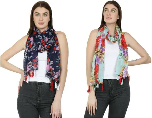 Buy FS3 Printed Chiffon Women/Girls Fancy Scarf & Stole set of 2 ...
