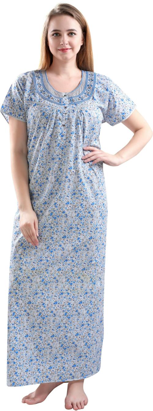 Pearl Night Wears Womens Blue Cotton Nighty - Large - JioMart
