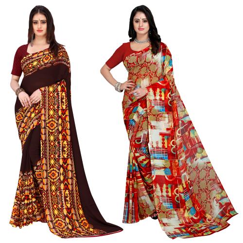Anand Women Multicolor7 Self Design Pattern Georgette Pack of 2 Saree ...