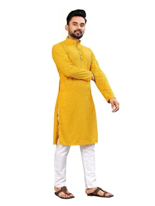 Buy ROZLAND Men Lucknowi Chikankari Embroidered and Sequence Kurtas ...