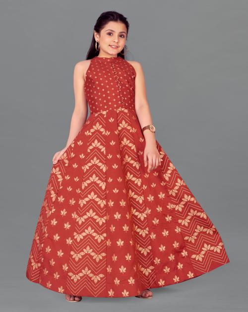 Buy Fashion Dream Girls Rust Foil Printed Crepe Silk Dress | Dresses ...