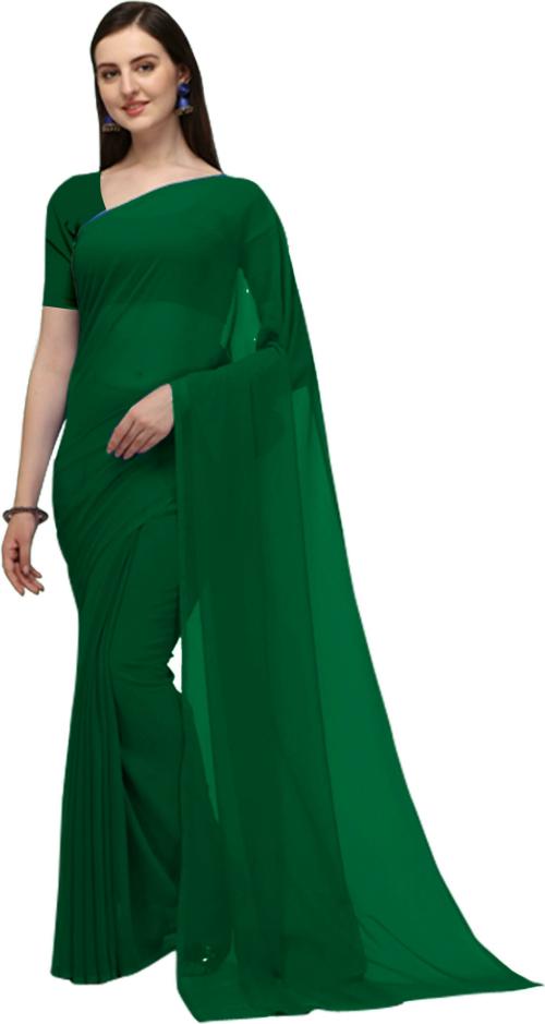 Buy IRIS Women Dark Green Solid Georgette Saree With Blouse Online at Best Prices in India ...