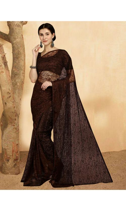 Buy NOPSE Women's Net Jacquard Designer Saree (Aarya Brown) Online at ...