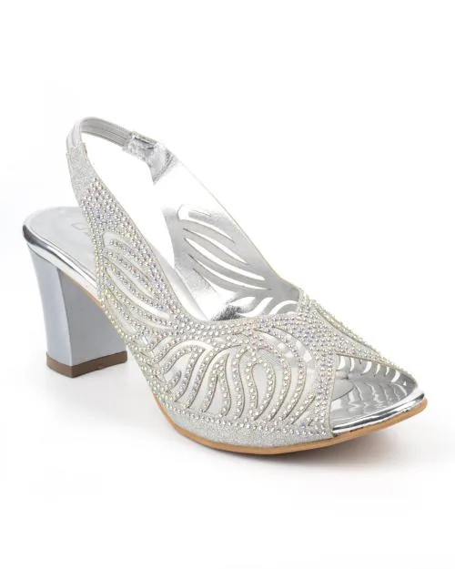 Buy OZURI Women's Embellished Peep Toe 3 Inch Heel Sandals Online at ...