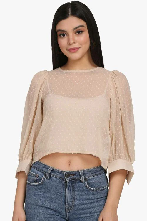 Buy PRETTY LOVING THING Women's Cream Sheer Crop Top Online at Best ...