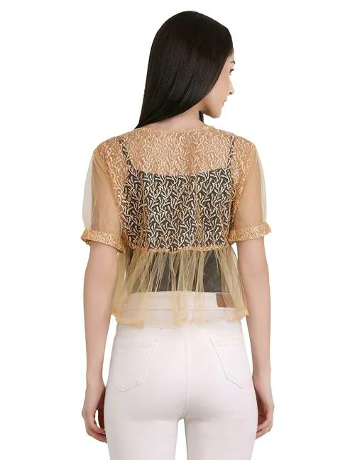 Buy UNFAKENOW Women Gold Net Floral Shrug Online at Best Prices in ...