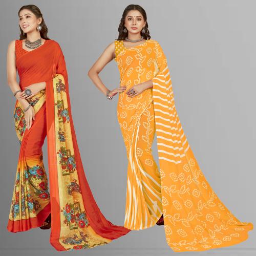 Anand Women Multicolor7 Self Design Pattern Georgette Pack of 2 Saree ...
