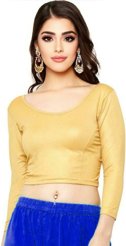 Buy PU Fashion Women Beige Solid Cotton Lycra Blend Blouse Online at ...