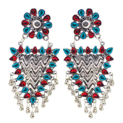 Buy Silver Oxidised Geometrical Design Sky Blue Dangler Earrings For ...