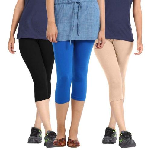 Buy Pixie Store Women Multicolor Solid Cotton Lycra Capris (Pack of 3) Online at Best Prices in ...