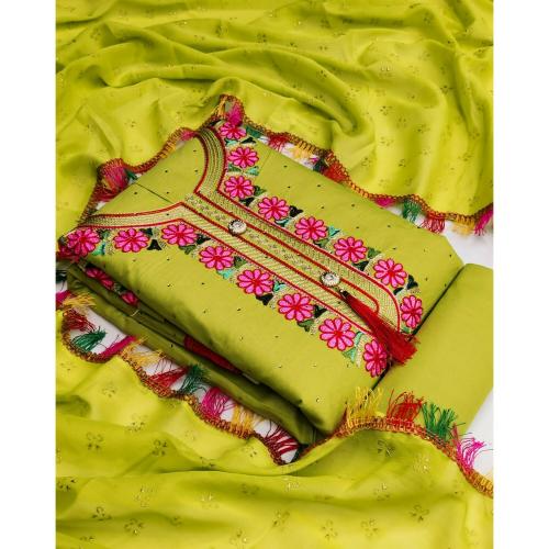 Buy GURHAL Embroidered Cotton Unstitched Dress Material Light Green ...