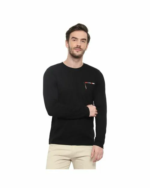 Buy Glito Solid Black Full Sleeves With Pocket Round Neck T-shirts For Men's Online at Best ...