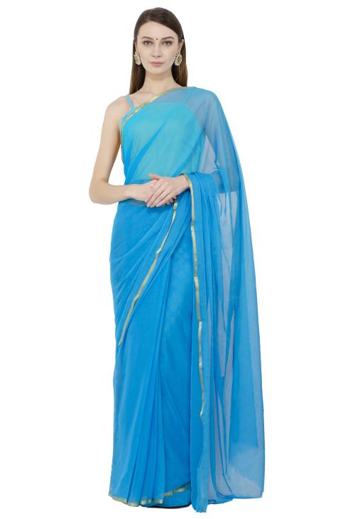 Buy Bunny Creation Sky Blue Chiffon Solid/Plane Saree With Unstiched ...