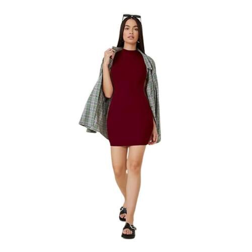 Buy Axelus Women Maroon Lycra Blend Sleeveless Mini Dress Online at ...