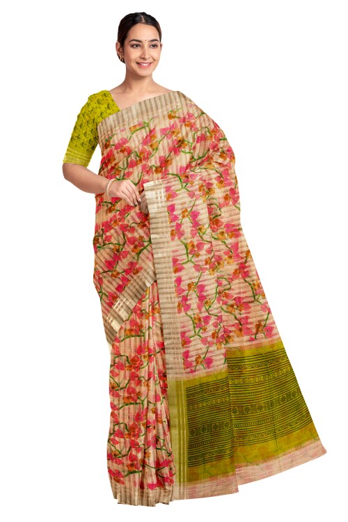 Buy KSR HANDLOOMS SEMI LENIN PRINT SAREE Online at Best Prices in India ...