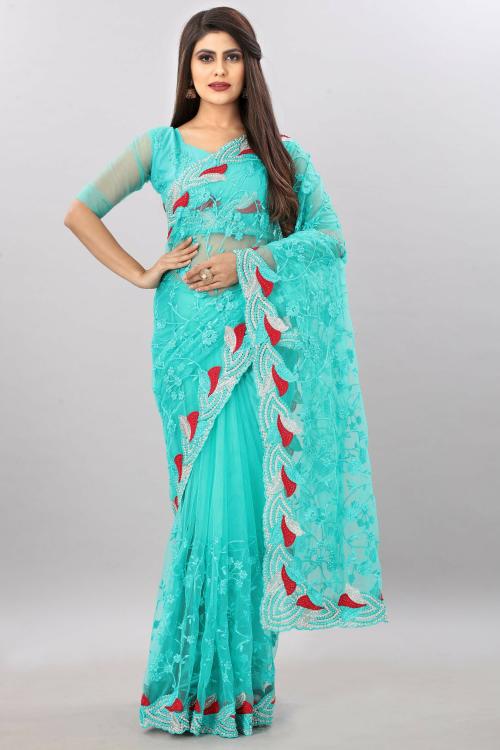 Buy Yara Creation Women Firozi Self Design, Embellished Net Bollywood ...