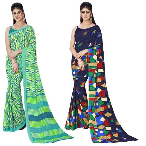 Buy Anand Women Multicolor3 Self Design Pattern Georgette Pack of 2 ...