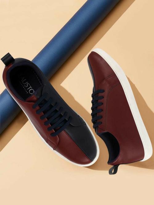 Buy FAUSTO Men Red/Navy Lace Up Colorblocked Sneakers (10 UK) Online at ...