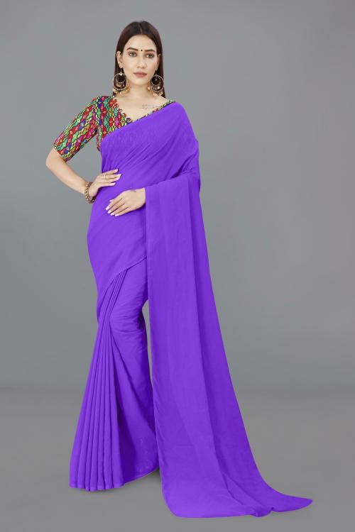 Buy Kashvi Sarees Women Purple Solid Georgette Single Saree Online at Best Prices in India ...