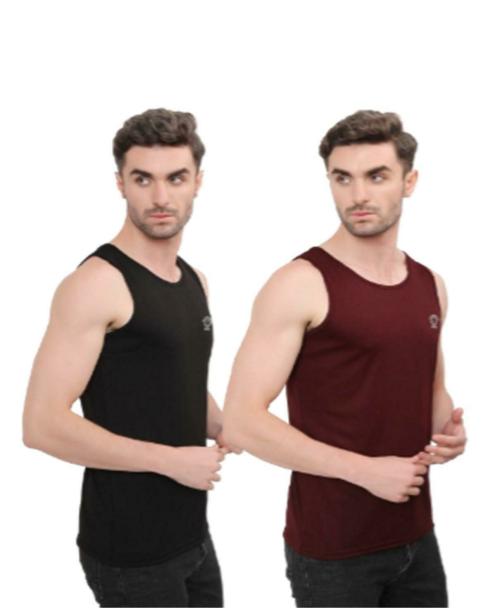 Buy CLOTHINK HUB Black, Maroon Solid Poly Blend Standard Length Vest ...