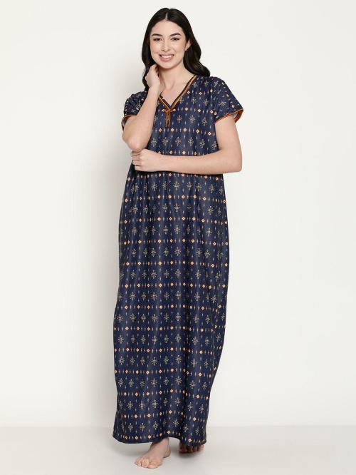 Buy Secret Wish Women Navy Floral Polyester Nighty Online at Best ...