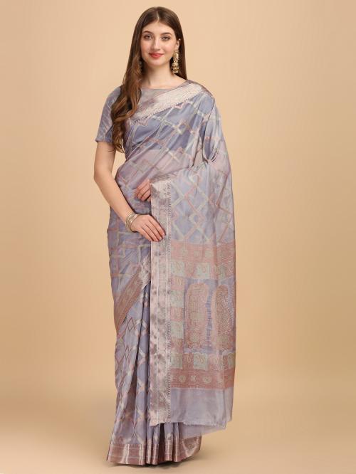 Buy INSTHAH Women Grey Solid Tissue Silk Single Saree Online at Best ...