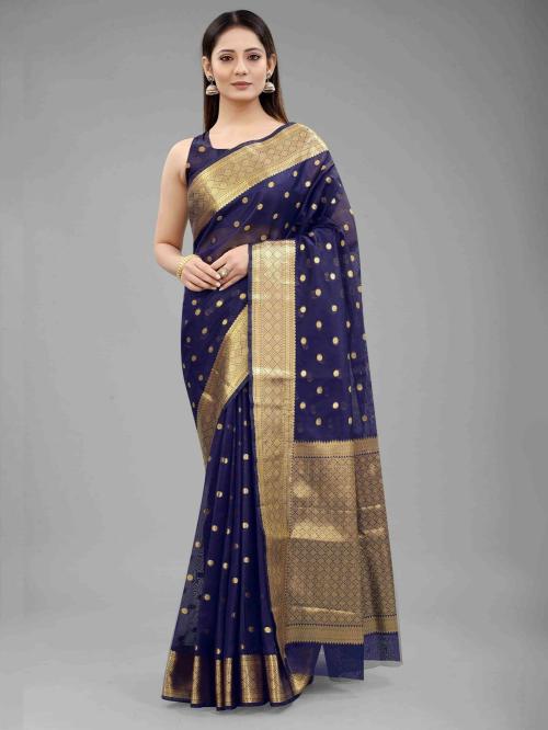 Buy Silk Land Women Navy Blue Woven Design Pure Silk Saree ( One Size) Online at Best Prices in ...