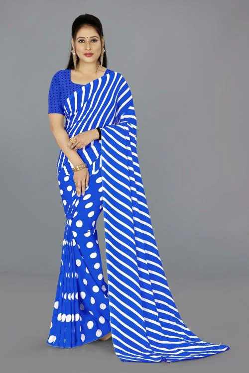 Buy Anand Women Blue Striped Georgette Single Saree Online at Best ...