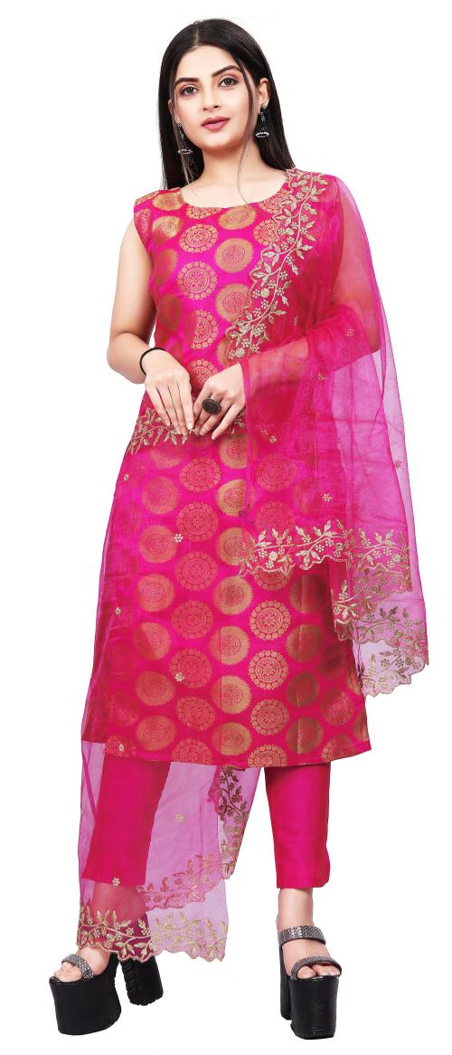 Buy sukhnath creation Women's Silk Blend Pink Straight Kutra, Pant with ...