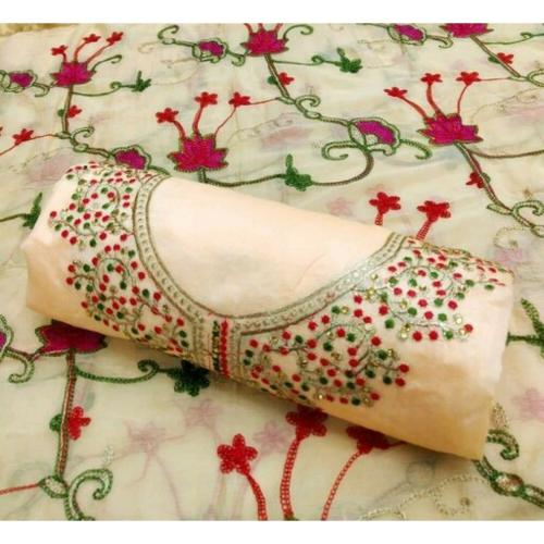 Buy GURHAL Embroidered Cotton Unstitched Dress Material Cream Online at ...