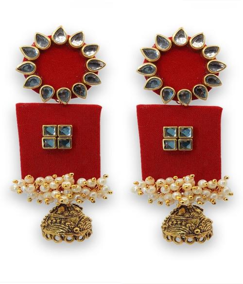 Buy HOPMEE Handmade Kundan Stone Long Jumka Earring Red Fabric Jhumki ...