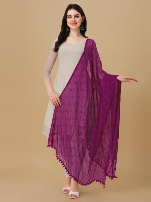 Buy IrisTheStudio Women Purple Chiffon, Cotton Blend Woven Dupatta ...
