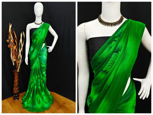 Buy Kashvi Saree Women Green Self Design Pattern Georgette Single Saree ...