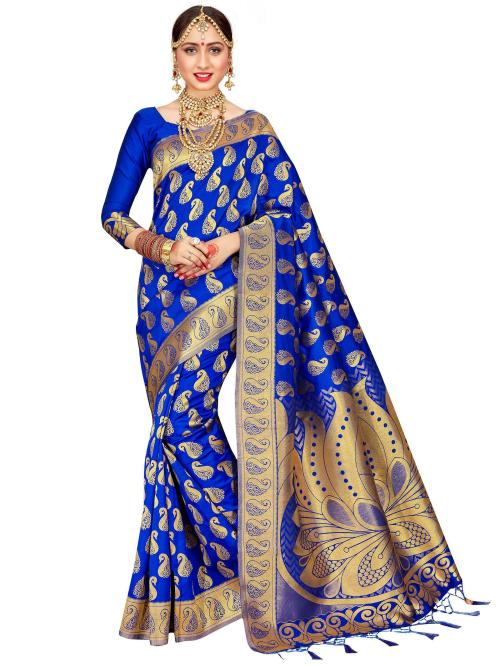 Buy Tira Women partywear Banarasi Art Silk Light Blue Color saree for ...