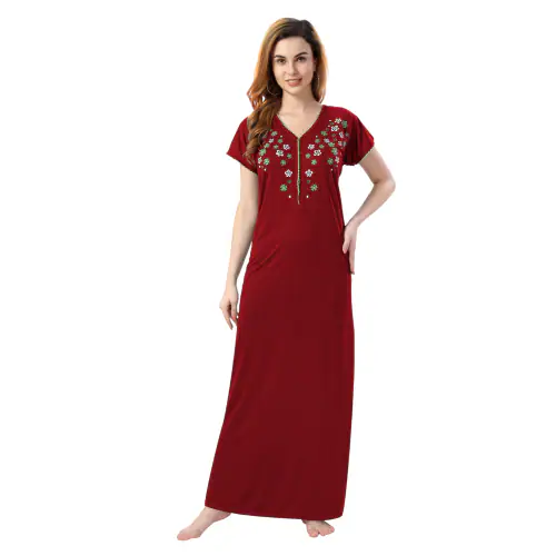 Buy Siami-Floral Print Nighti with Embroidery Nightwear/Nighty For ...